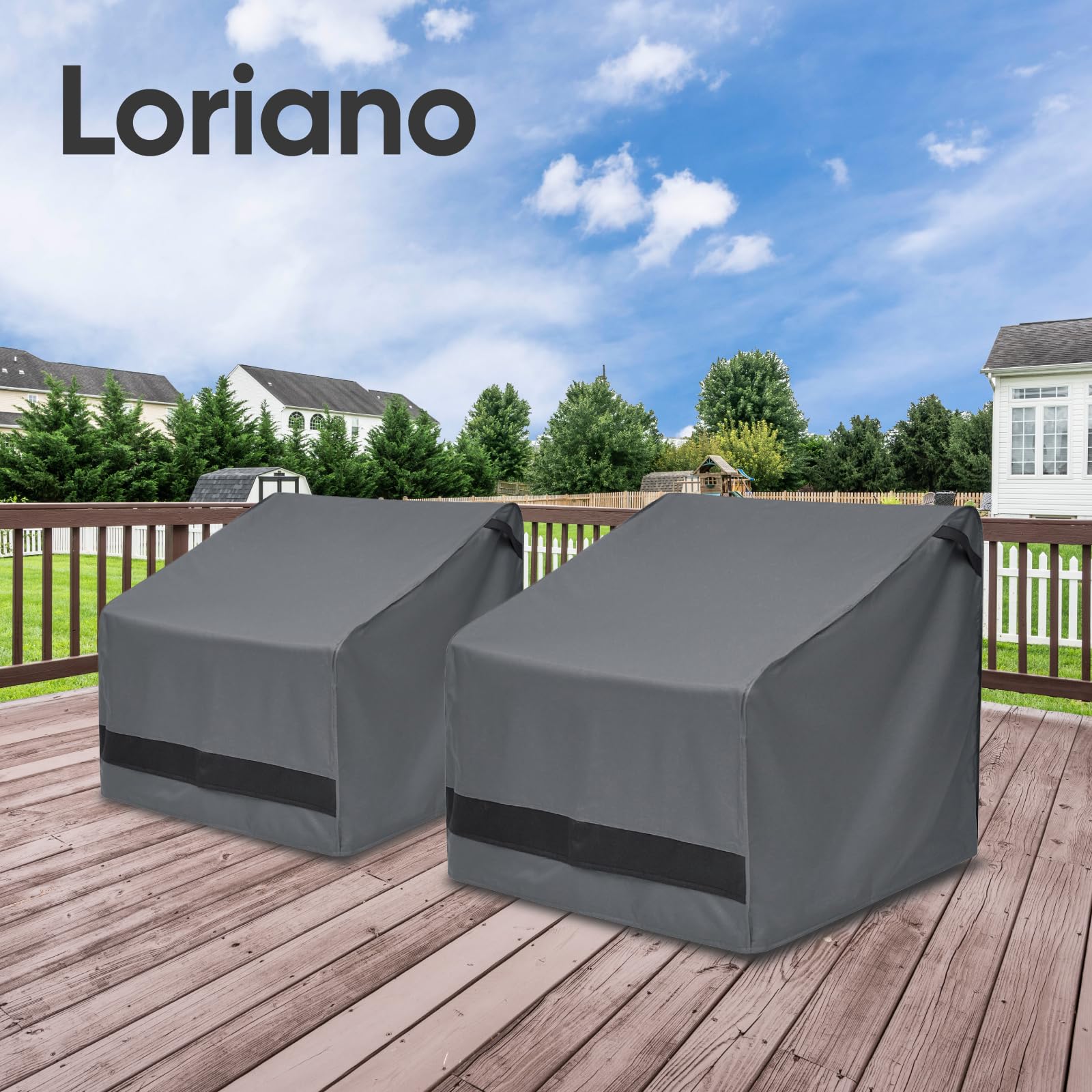 loriano Patio Chair Covers Waterproof Outdoor Furniture Chair Covers 600D Heavy Duty Fit as Lawn Lounge Deep Seat(2 Pack,Grey, Large)