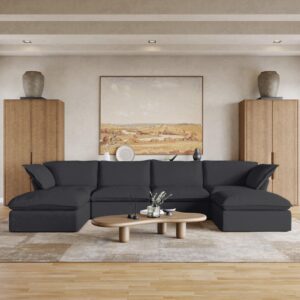 cloud modular sectional sofa,162.98" down filled comfort u shaped sofa couch for living room,minimalist wide deep seat convertible couches (4 seater and 2 ottoman,black)