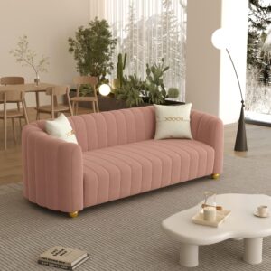 STORFENBOR 83" Pink Velvet Sofa Mid Century Modern Couch for 3 Person Chesterfield Tufted Velvet Couches with 2 Pillows for Living Room Apartment Bedroom Office