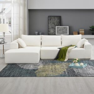 suheww l shaped sectional sofa couch, modern chenille cloud comfy floor sofas with chaise & pillows for living room office apartment, no assembly required, 109”w, white