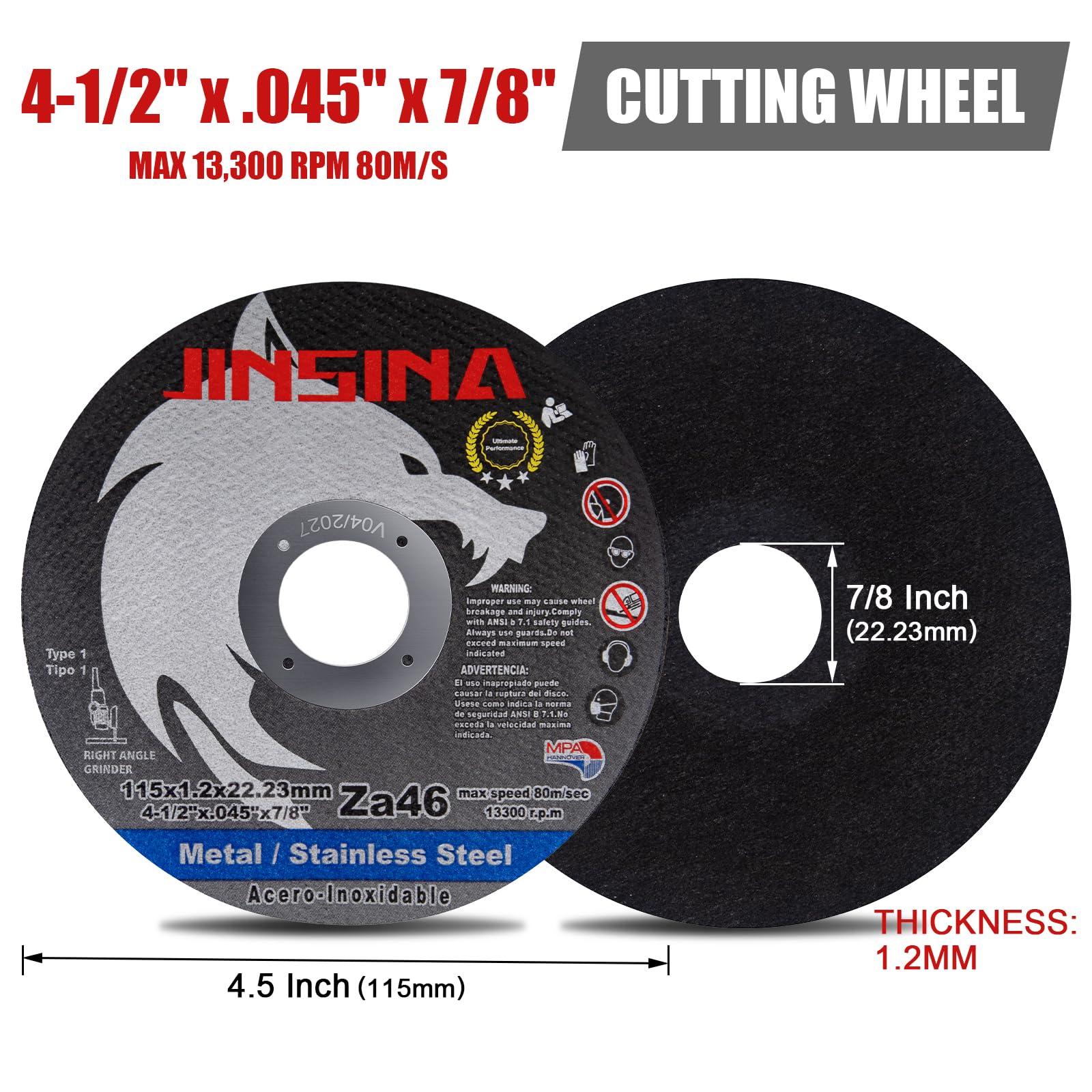 JINSINA Cut Off Wheels 12 PCS, 4 1/2 Inch Metal and Stainless Steel Cutting Wheel, Fast Cutting Disc for Angle Grinder (4-1/2 x .045 x 7/8inch) 10+2pcs