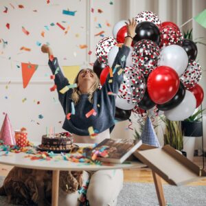 Red Black White Balloons and Black Red Confetti Balloons for Wedding Bridal Shower Birthday Baby Shower Party Decoration