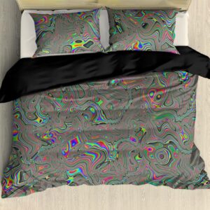 gearider grey trippy pattern bedding set of 3, ultra soft rainbow colors duvet cover set for kids teen with zipper closure, size king