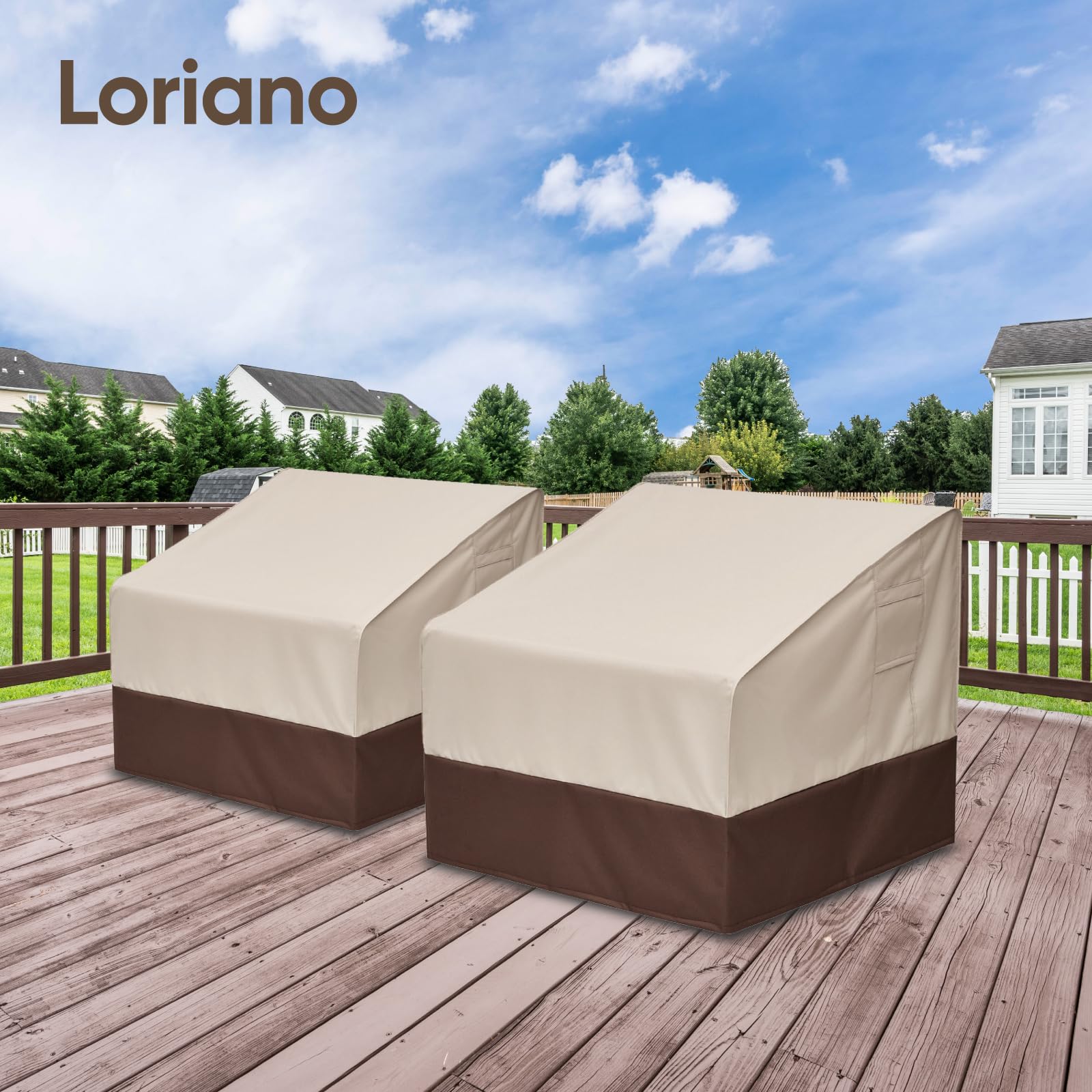 loriano Patio Chair Covers Waterproof Outdoor Chair Covers 600D Heavy Duty Fit as Lawn Lounge Deep Seat(2 Pack,Median)