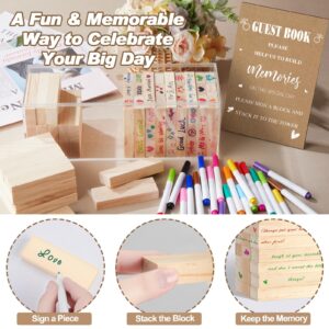 Beeveer 80 Pcs Wedding Guest Book Alternative Wooden Block Guest Book for Wedding Sign in Wedding Book Wooden Block Wedding Games Bridal Shower Game for Wedding Sign in, Reception(Boho)