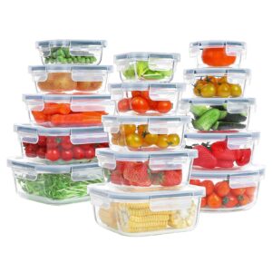 bayzz 30 pieces glass meal prep containers, airtight glass food storage containers, glass lunch containers with lids, microwave and dishwasher friendly