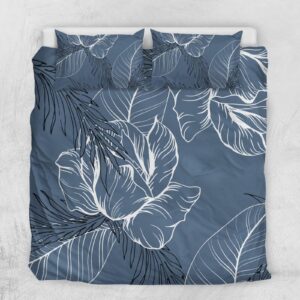 gearider Blue Tropical Leaves Printed Bedroom Decor, 3-Piece Hawaiian Style Duvet Cover Set with 2 Pillowcase, for All Seasons - Size King