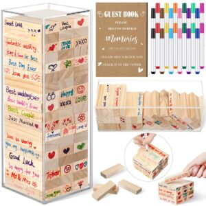 beeveer 80 pcs wedding guest book alternative wooden block guest book for wedding sign in wedding book wooden block wedding games bridal shower game for wedding sign in, reception(boho)