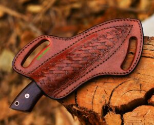 sogo knives leather knife sheath for belt, slanted pancake sheath, tooled leather sheath, beautiful cow boy 4 to 6 inches skinner knife leather cover 100% real leather (brown)