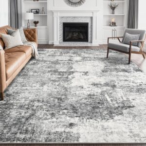 dmoyest living room area rugs - 9x12 abstract large soft indoor washable rug neutral modern low pile carpet for bedroom dining room farmhouse home office - grey