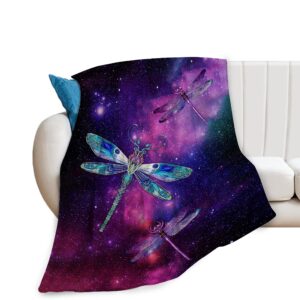 dragonfly throw blanket flannel fleece galaxy starry sky cozy plush ultra soft warm blankets fuzzy party blanket caring gifts for girls women men boys 50"x40"