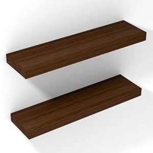 falanzath floating shelves wall mounted, rustic wood shelves set of 2, 30 inch wall shelves for bathroom, bedroom, kitchen, shelves for wall decor (dark walnut)