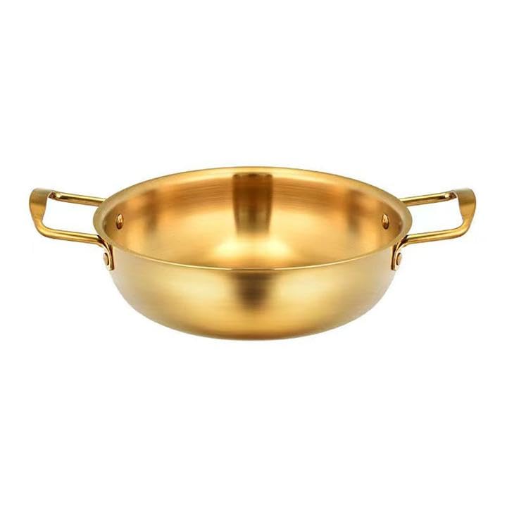 MBBITL Paella Pan Skillet Pan Gold Stainless Steel Serving Pan 8.6 Inches for Hot Pot Dry Pot Seafood Cooking