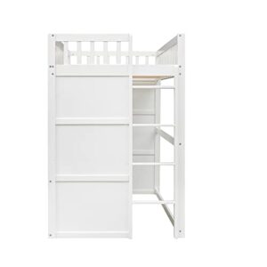 BOVZA Twin Size House Loft Bed, Wooden Bed Frame with Ladder, Kids Playhouse Bed with Window for Girls Boys, White