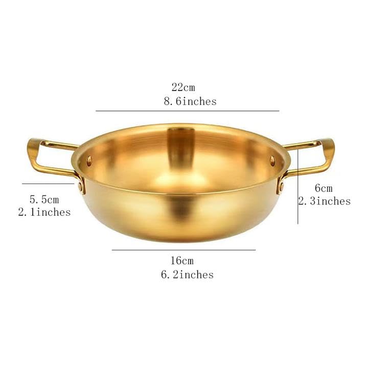 MBBITL Paella Pan Skillet Pan Gold Stainless Steel Serving Pan 8.6 Inches for Hot Pot Dry Pot Seafood Cooking