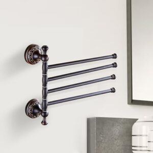 Oil Rubble Bronze Brass Foldable Towel Rack, Wall Mounted Black Bathroom Hardware Accessories,Pattern Carving Design