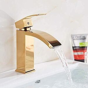 kitchen bathroom faucet,waterfall basin sink faucet hot cold mixer tap,single handle deck mount bath wash faucets gold sink tap (color:gold) (color : gold),gold