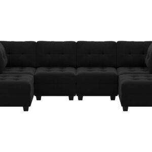 Belffin Modular Sectional U-Shaped Sofa Couch, Oversized Sectional Sleeper Sofa with Chaise and Ottoman, Modular Sofa Set with Stoarge Seat, Black