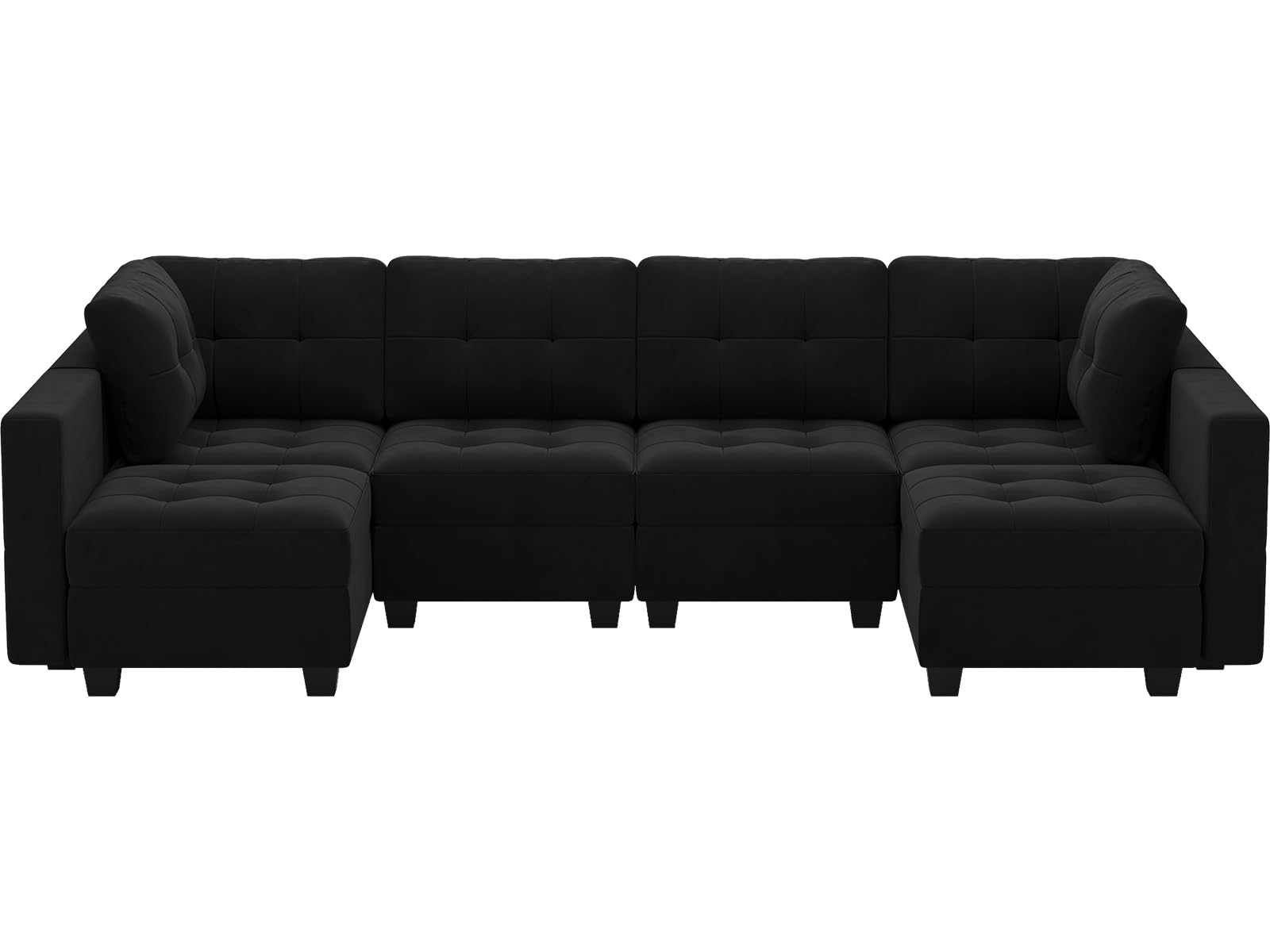 Belffin Modular Sectional U-Shaped Sofa Couch, Oversized Sectional Sleeper Sofa with Chaise and Ottoman, Modular Sofa Set with Stoarge Seat, Black