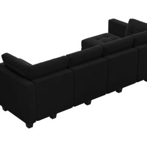 Belffin Modular Sectional U-Shaped Sofa Couch, Oversized Sectional Sleeper Sofa with Chaise and Ottoman, Modular Sofa Set with Stoarge Seat, Black