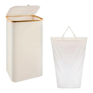 storage basket clothes hamper foldable inner bag with handle hollow handle large laundry basket laundry hamper for bathroom, beige