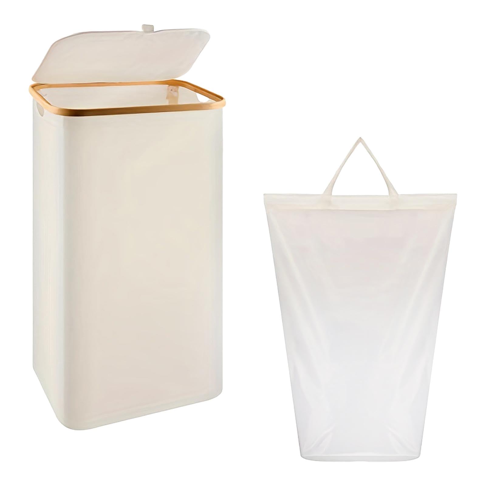 Storage Basket Clothes Hamper Foldable Inner Bag with Handle Hollow Handle Large Laundry Basket Laundry Hamper for Bathroom, Beige