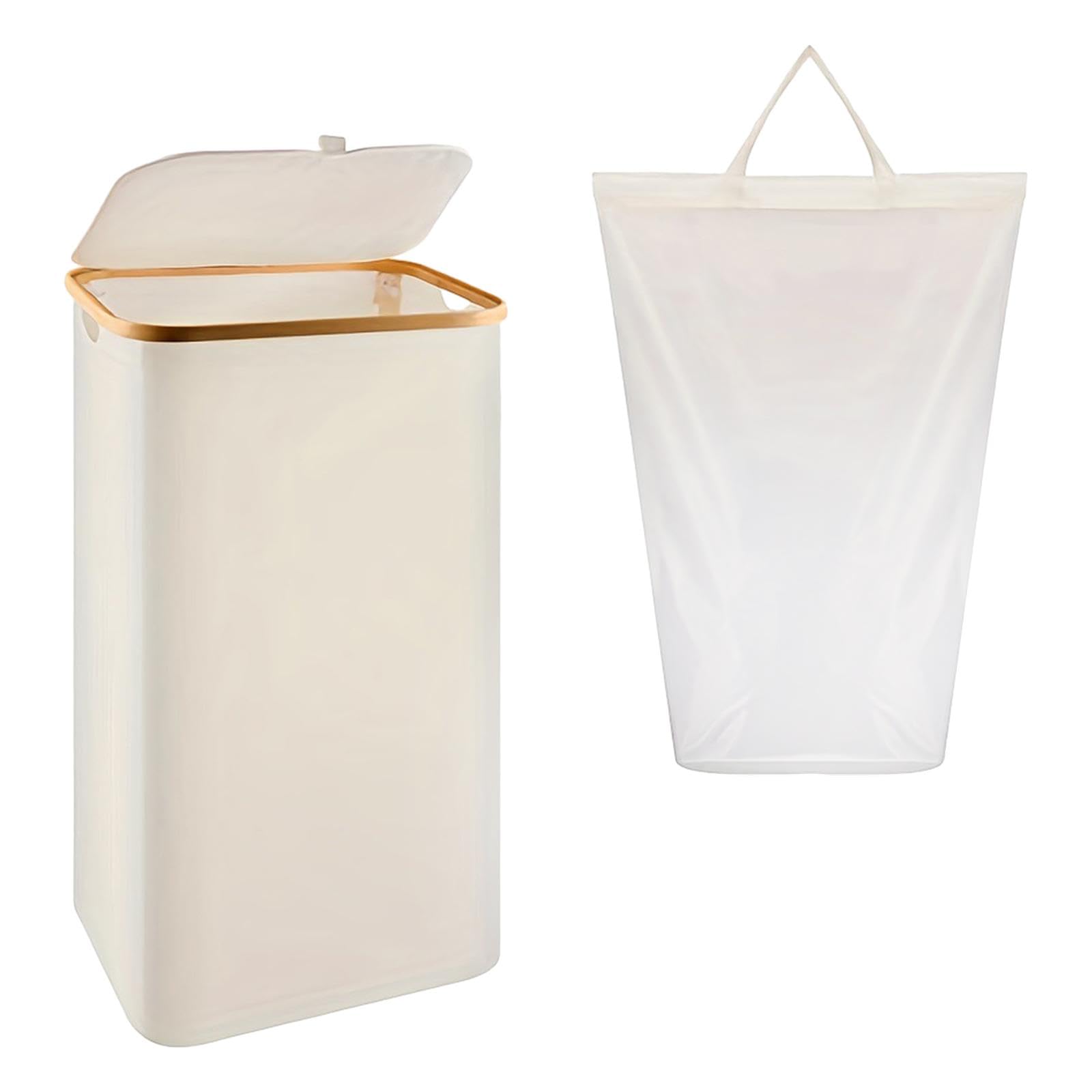 Storage Basket Clothes Hamper Foldable Inner Bag with Handle Hollow Handle Large Laundry Basket Laundry Hamper for Bathroom, Beige