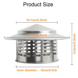 SOEKAVIA 6" Round Chimney Caps, Tapered Top Chimney Cap with Screen, All Weather Chimney Caps Roof Top Round Roof Vent, Perfectly Insulated Roof Vent Caps Vent Caps