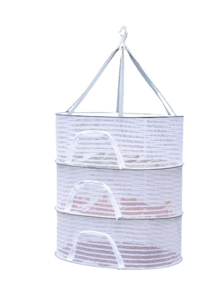 Balana Herb Drying Rack 3 Layer Hanging Mesh Net, Plants Hanging Drying Fish Net Foldable Hanging Mesh Dryer for Buds, Fruits, Hydroponics Flowers, Vegetables, Fish.(Size:M)