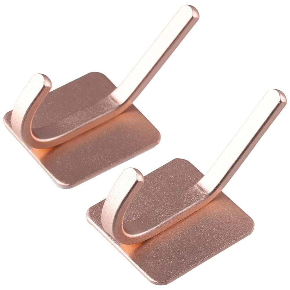 napkery 4 PCS Adhesive Towel Hooks, Rose Gold Heavy Duty Space Aluminum Towel Hanger Waterproof Rustproof Sticky Robe Hook Wall Hooks for Bathroom Kitchen