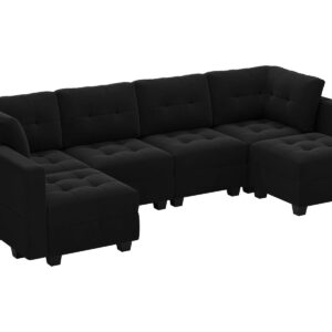 Belffin Modular Sectional U-Shaped Sofa Couch, Oversized Sectional Sleeper Sofa with Chaise and Ottoman, Modular Sofa Set with Stoarge Seat, Black