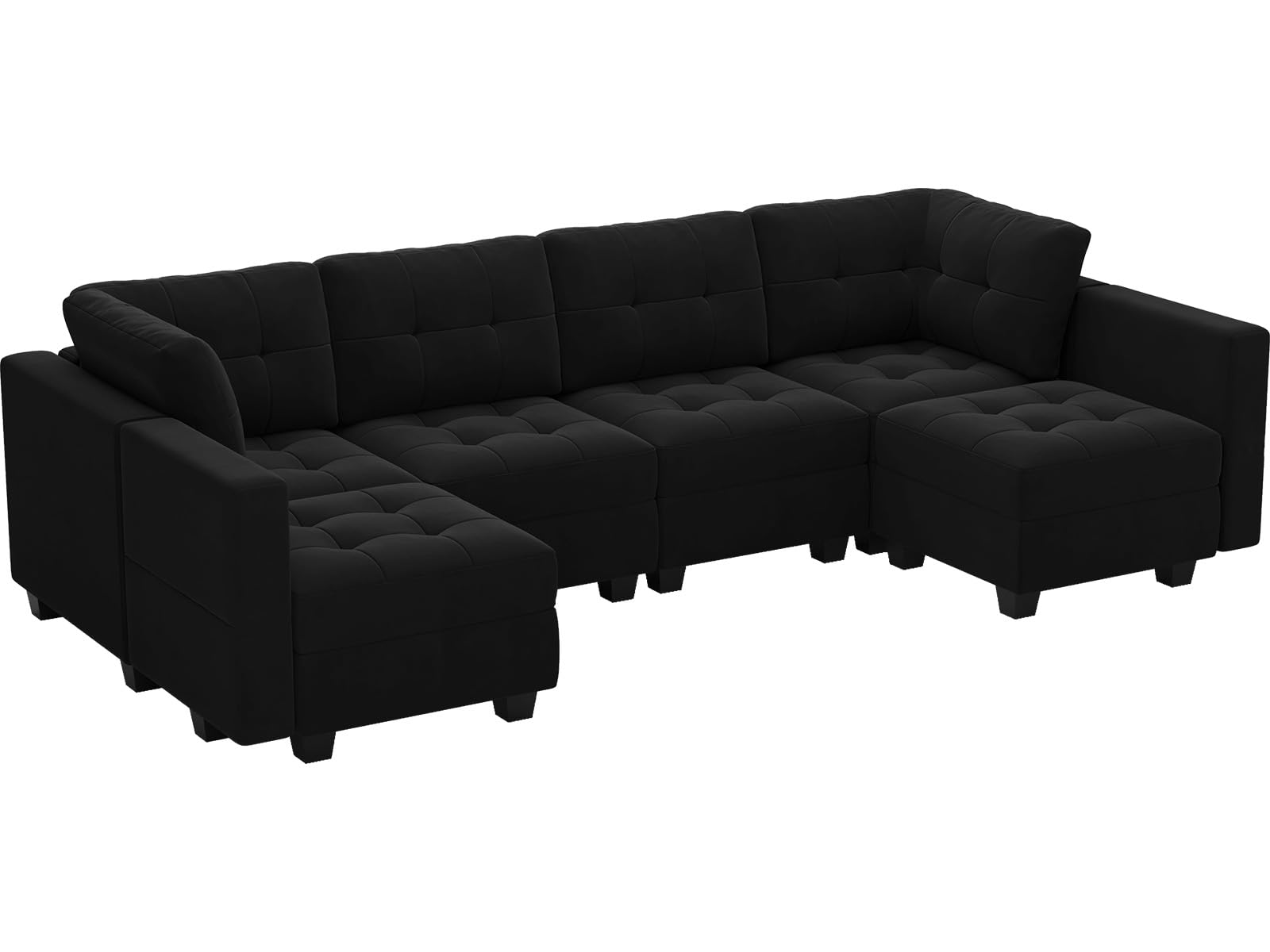 Belffin Modular Sectional U-Shaped Sofa Couch, Oversized Sectional Sleeper Sofa with Chaise and Ottoman, Modular Sofa Set with Stoarge Seat, Black