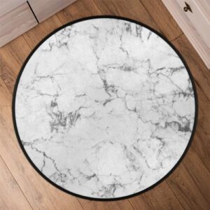 White Marble Large Round Rug 5ft art marble Large Circle Area Rugs Washable Non-Slip Round Carpet Circular Moon Throw Mat for Indoor Outdoor Bathroom Kitchen Living Room Nursery Bedroom