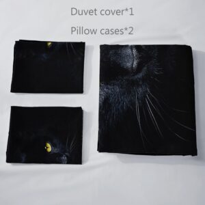 AILONEN Cat Duvet Cover Set Full Size, Black Cat Eyes Print Bedding Set,Pet Animals Cat Lovers Comforter Covet Set 3 Pieces, 1 Quilt Cover and 2 Pillowcases (No Comforter)