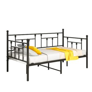 hahrir metal daybed frame set premium steel slat support daybed，multifunctional mattress foundation/twin day bed sofa(black)