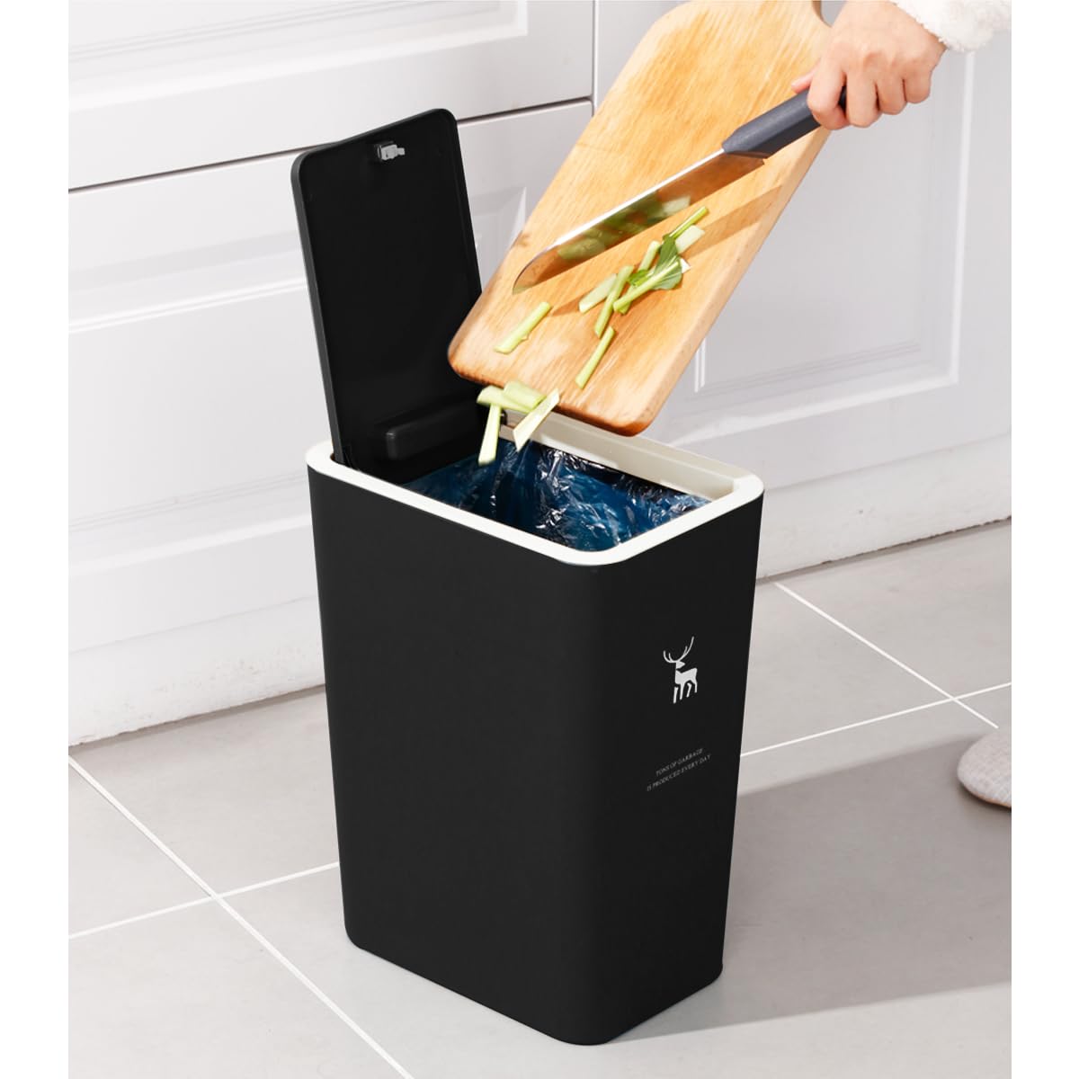 COMODID Trash Can with Lid, 2 Pack 4 Gallons/15 Liters Garbage Can with Press Top, Small Trash Can Dog Proof, Plastic Trash Bin, Waste Basket for Bathroom|Kitchen|Bedroom|Office (2, Black)