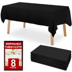 rowinsydd 8 pack black plastic table cloths disposable，54 x 108 inches plastic table cover for rectangle tables，disposable tablecloth for dinning，parties，bbq，wedding，outdoor