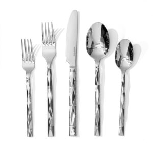 KINGSTONE Silverware Set, Luxury 20 Piece Flatware Set for 4, 18/10 Stainless Steel Cutlery Set with Diamond Cut Pattern for Kitchen, Home, Wedding, Party, Mirror Polished and Dishwasher Safe