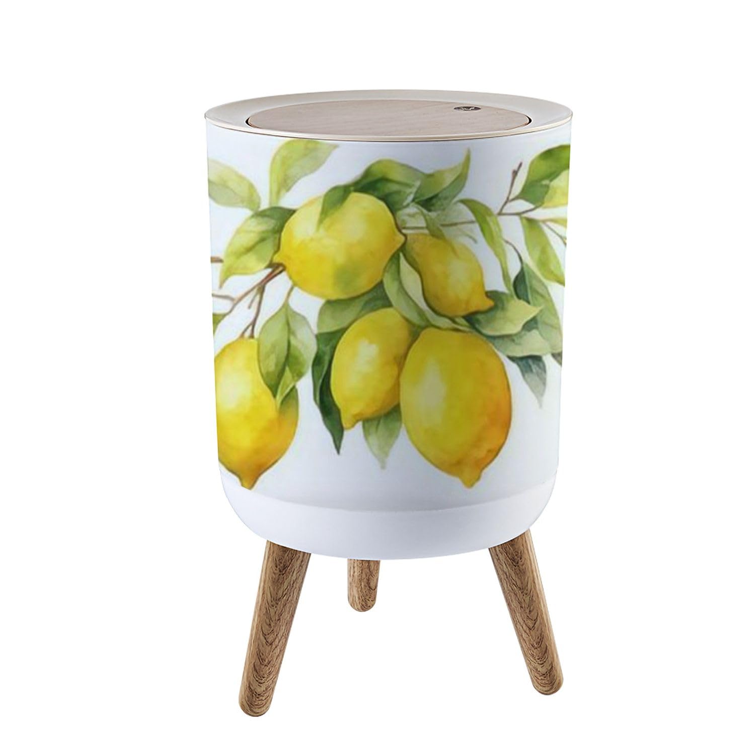 Small Trash Can with Lid for Bathroom Kitchen Office Diaper Green branch lemon leaves nature botanical decorative collection Bedroom Garbage Trash Bin Dog Proof Waste Basket Cute Decorative