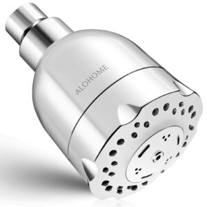 high pressure boosting shower head, alohome 6 powerful spray settings - perfect for low water pressure homes, 3.6" luxury modern chrome finished shower head with 360° adjustable brass ball joint