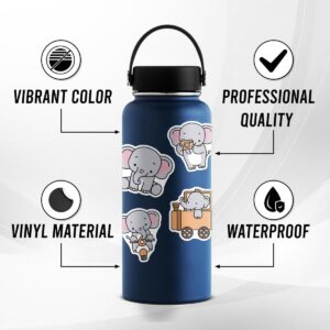 Pack 50 Pcs Cute Animal Elephant Stickers for Water Bottles Waterproof Laptop Luggage Cup Computer Scrapbooking Teens Adults Girls Boys Aesthetic Sticker Packs Small Vinyl Decals