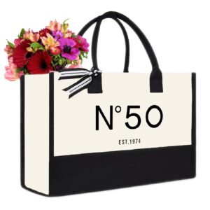 qlsko 50th birthday gift canvas tote bag for women,n°50 est.1974 keepsake beach bag 50 party birthday idea present for her fifty