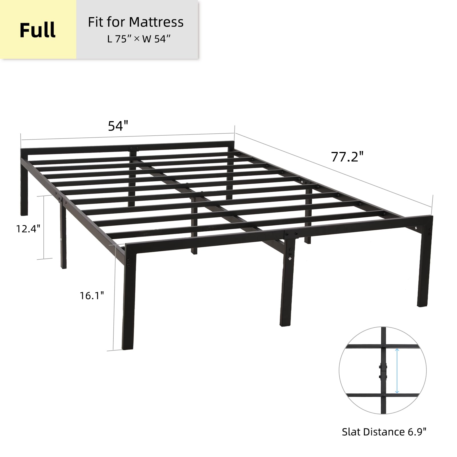 KEANO Full Bed Frame, Heavy Duty Durable Metal Platform with Sturdy Steel Slats, 12.4 Inch Large Underbed Storage Space, No Box Spring Needed, Easy to Assembly, Noise Free, Black