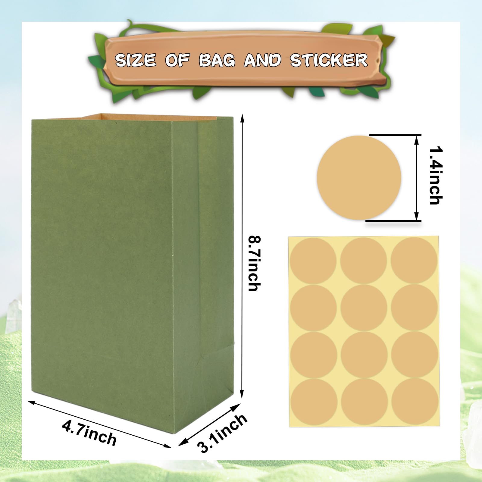 Whaline 24Pcs Sage Green Party Favor Bags Kraft Paper Gift Bags with Stickers Goodie Candy Treat Bags for Wedding Baby Shower Birthday Party Gift Wrap Supplies