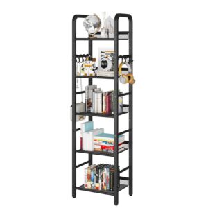 ymyny 5 tier bookshelf, freestanding bookcase for living room, bedroom, home office, multi-functional storage rack organizer, display rack with metal frame, rust resistance, black, uhbc055b