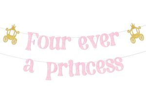 sursurprise princess 4th birthday party decorations, four ever a princess banner pink gold for girls, princess themed 4 years old birthday party supplies