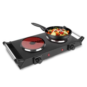 kocaso 2000w double hot plates, electric countertop burners for portable coil heating, with 5 temperature control and non slip rubber feet, electric stove top burner for home rv camp,black