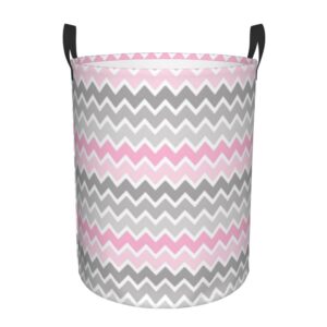 large laundry hamper bag, collapsible laundry basket pink grey gray ombre chevron dirty clothes storage washing bin for bathroom, dorm essentials