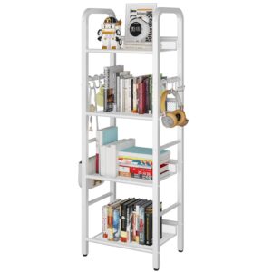 ymyny 4 tier bookshelf, freestanding bookcase for living room, bedroom, home office, multi-functional storage rack organizer, display rack with metal frame, rust resistance, white, uhbc054w