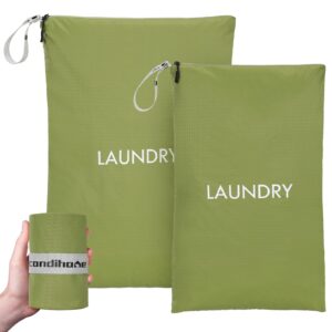 scandihome travel laundry bag foldable washable waterproof wet bathing suit travel workout dry bag for gym dirty clothes swimming yoga(2 pcs large+small) green